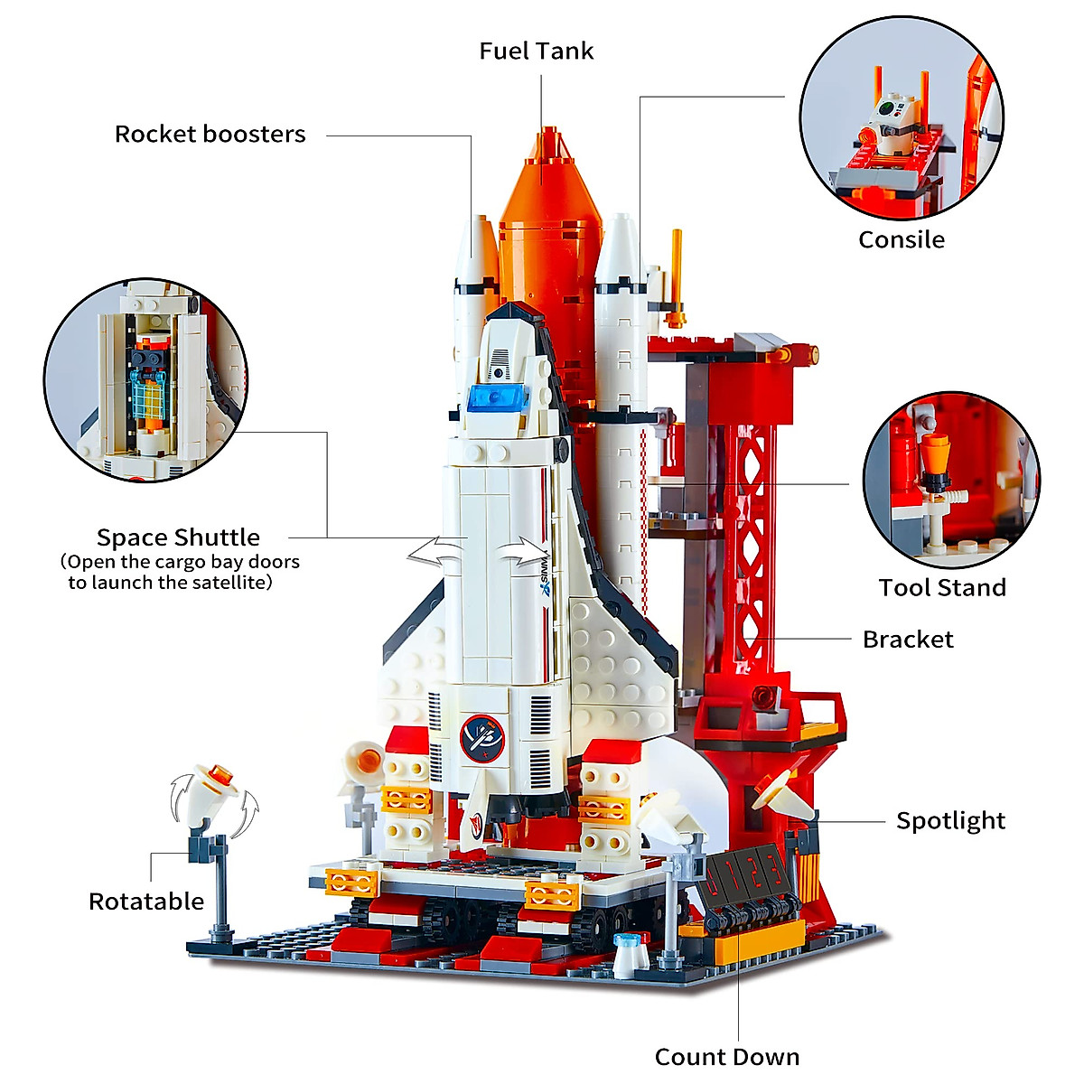 JSINMA City Space Shuttle Toys Building Sets with Astronaut Minifigures&Control Tower Building Kit Space Exploration Rocket Toy STEM Creative & Educational Gift for 6-12 Years Old Boys Girls (807 Pcs)