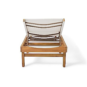 Christopher Knight Home Summerland Outdoor Mesh Chaise Lounge with Acacia Wood Frame, Teak Finish / White Mesh