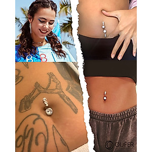 OUFER 316L Surgical Steel Belly Button Rings Clear CZ Navel Rings Belly Rings Belly Piercing
