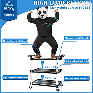 ANRYAGF Utility Carts with Wheels Rolling Cart Food Service Cart Commercial Office Warehouse Heavy Duty Cart 500 LBs Capacity, Lockable Wheels, Rubber Hammer, 31.5" X 16.9" X 38.9" Black