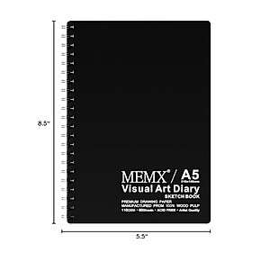 MEMX Sketch Book, 5.5”X8.5” 120 Pages (110gsm), Spiral Bound Artist Sketch Pad Notebook, Durable Acid Free Drawing Paper for Drawing, Writing, Painting, Sketching or Doodling, White