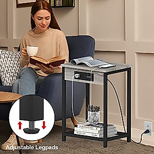 Nightstand with Charging Station Set of 2 End Table with USB Ports and Power Outlets Modern Side Table for Bedside Sofa in Bedroom Living Room Farmhouse, Grey and Black