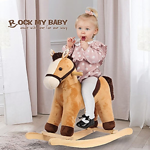 Rock My Baby Plush Rocking Horse, Soft Filling Ride on Pony, Rocking Animal with Realistic Sound, Stuffed Rocker for Kids 18 Months and up (Light Brown),CPC Certified
