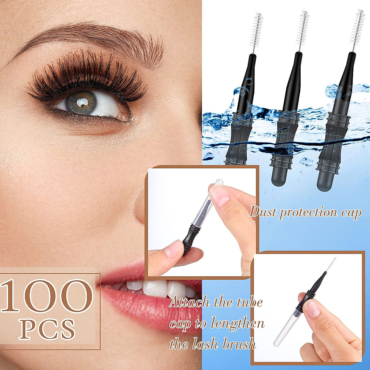 100 Pcs Micro Eyebrow Brush with Cap Brow Lamination Brush Eyelash Brow Brush Lash Filler Eyebrow Lash Lift Tools for Eyebrows and Eyelashes Extensions (Black)