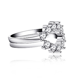 Uloveido Arched Wedding Ring Enhancer for Women Round Shaped CZ Cubic Zirconia Curved Stackable Engagement Rings Set of 2 for Her Size 9 Y1520