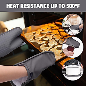 Hovico 2PCS Silicone Pot Holders, Oven Mitts Heat Resistant Hot Pads with Pockets, Non Slip Pot Holder for Kitchen Baking and Cooking| 9.8 x 7 Inches | Towel Cloth Interior Lining - Gray