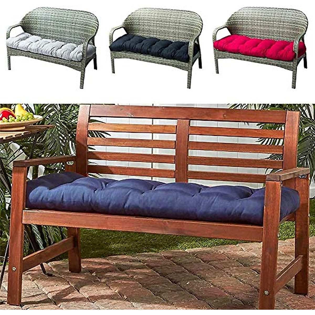 Indoor/Outdoor Bench Cushion, Swing Cushion, 51.2"x19.7", for Lounger Garden Furniture Patio Lounger Bench, Soft Thicken Seat Pads Cushion with Ties for Chaise Rocking Chair Floor Seat Cushion