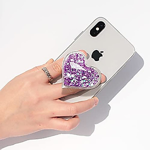 GRIPONG Cute Heart Shape Quicksand Glitter Expandible Collapsible Mobile Phone Grip Stand Holder for Smartphone Tablet Cell Phone Accessory (Purple)
