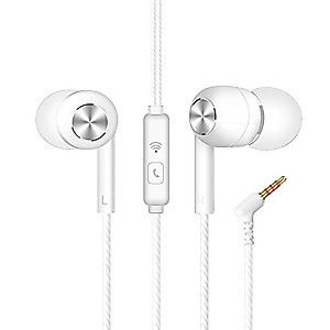 Heave Wired Headphones with 3.5mm Jack Microphone Powerful Bass in-Ear Headphones Noise Islating Earbuds for for Music,Gaming,Sports White