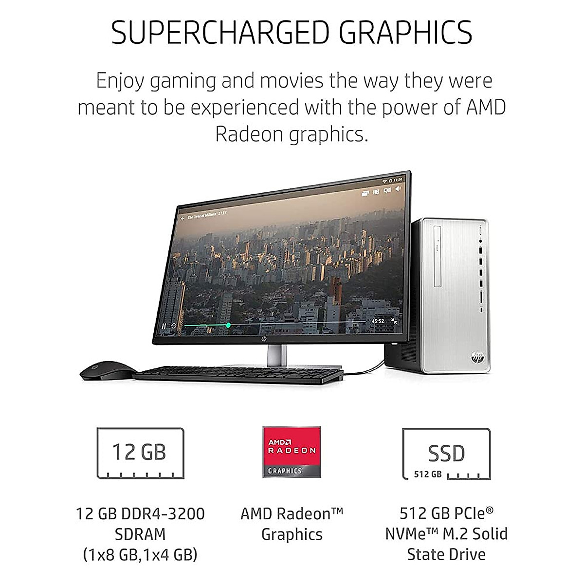 HP Pavilion Desktop PC,AMD Ryzen 5 4600G Processor 6-core Wite Radeon Graphics,12GB DDR4-3200 SDRAM,512GB HD-Windows 10 Home,Multi-Display Capable,5.1 Surround Sound(TP01-1337c),with 5-feet HDMI