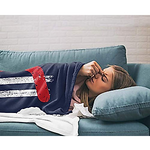 Winter Hockey Sport Soft Flannel Throw Blankets, America Flag Luxury Comfort Fleece Blanket for Teen/Man/Woman/Kid, Blue White Stripe 50x60in Cozy Warm Lightweight Bed Cover Sofa Couch Chair Decor
