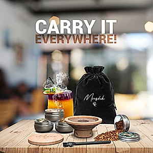 Mushk Cocktail Smoker Kit with Velvet Bag - Old Fashioned Cocktail Kit 4 Flavors - Cherry, Apple, Walnut, Oakwood