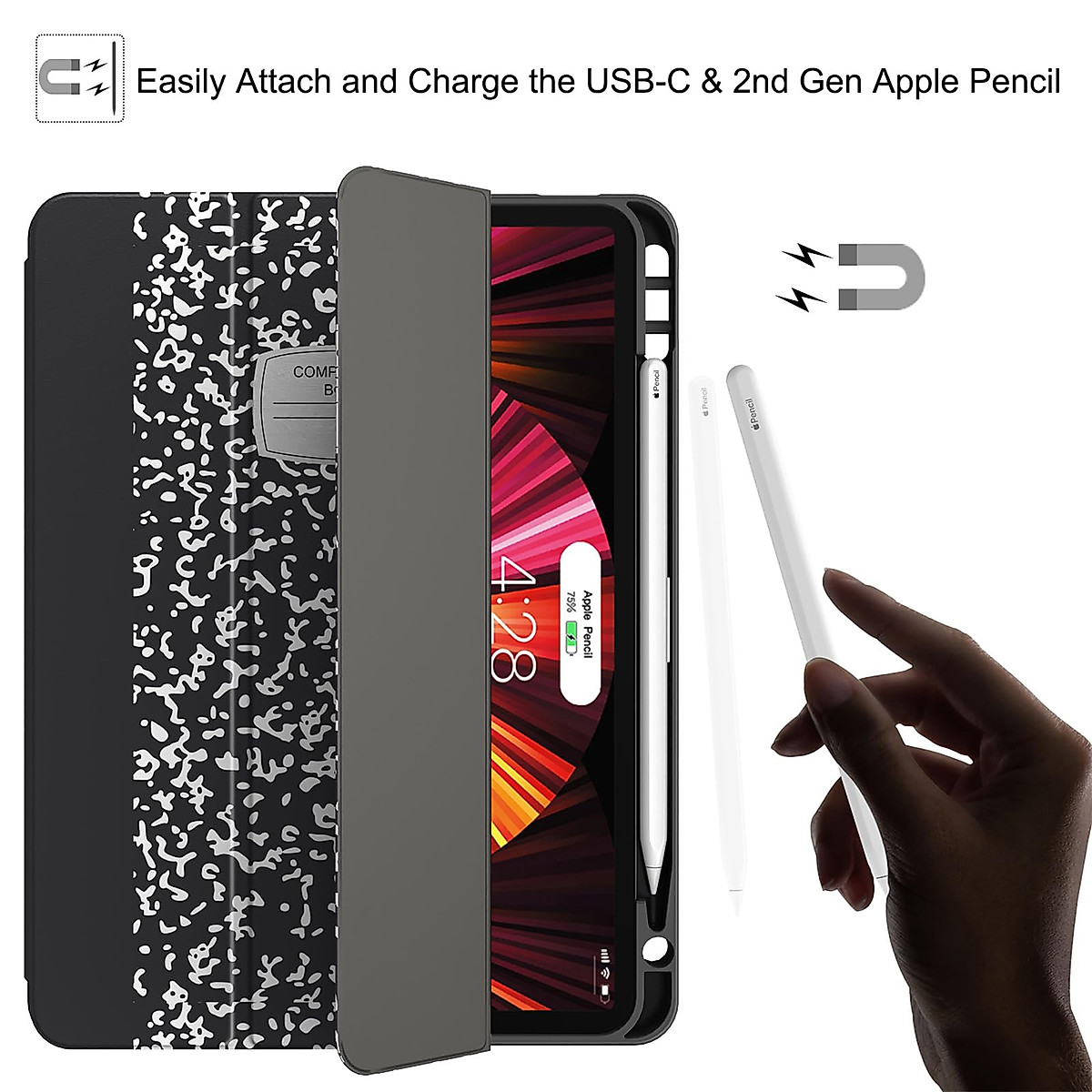 Soke for iPad Pro 11 Case (M2) 2022/2021/2020 with Pencil Holder - [Full Body Protection + Apple Pencil Charging + Auto Wake/Sleep], Soft TPU Back Cover for 2022 iPad Pro 11 inch(Book Black)