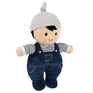My First Doll, First Soft Plush Baby Doll with Rattle | 12 Inch Sleeping Cuddle Plush Fabric Rag Doll for Baby, Toddler Girls and Boys (Liam (Hat))
