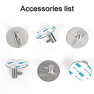 HouseAid Self Adhesive Circle Towel Hooks, No Drilling Stainless Steel Robe Hook Holder, Brushed Nickel (6 Pack)