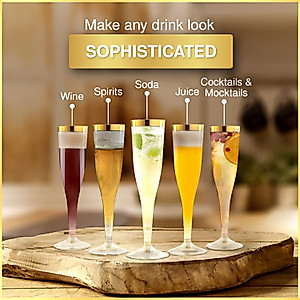 CHATEAU FINE TABLEWARE 36 Plastic Champagne Flutes, 6.5 Oz Plastic Glasses Gold Rim & Glitter Gold Mimosa Glasses, Brunch Decor, Plastic Flutes Champagne Disposable