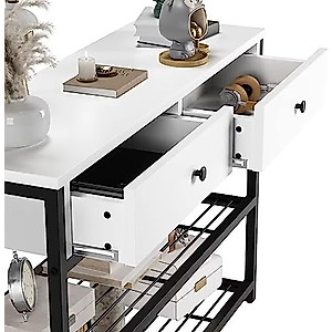 NOIFUM Console Table with 2 Drawers, 40 Inch Sofa Table with 3-Tier Storage Shelves, Vintage Hallway Foyer Table Entryway Table for Living Room, Rustic White