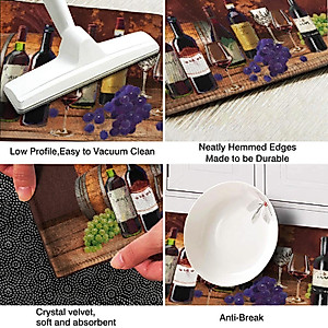 Kitchen Rugs and Mats Non Skid Washable-Fuoxowk Wine Decor Themed Kitchen Mat and Rug Set,Floor Cushion Waterproof Rug,Rubber Backed Area Rugs for Kitchen Sink,Laundry Room,Indoor Floor,Brown Burgundy