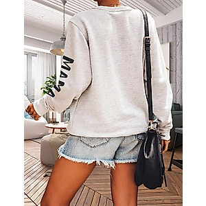 SFHFY Mama Sweatshirts Mom Crewneck Sweatshirt Mom Fashion Casual Letter Print Long Sleeve Shirt Pullover Tops Light Grey