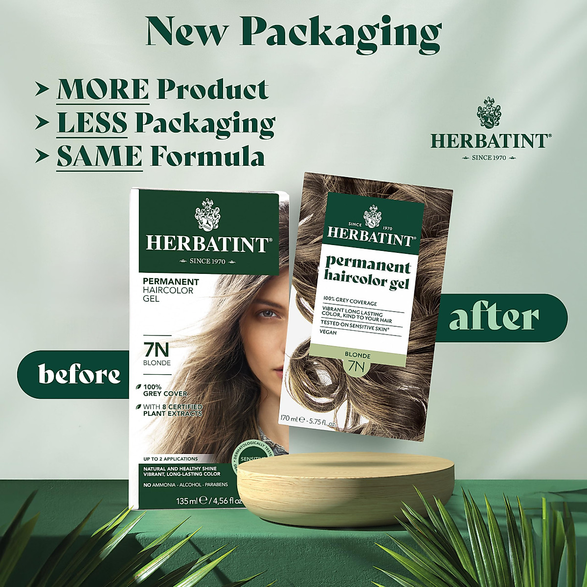 Herbatint Permanent Haircolor Gel, 7N Blonde, Alcohol Free, Vegan, 100% Grey Coverage - 4.56 oz