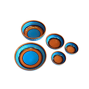Canyon Cactus Ceramics Spanish Terracotta Set Of 3 Small Dipping Bowls, Blue