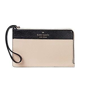 Kate Spade staci colorblock medium l-zip wristlet Warm Beige with Black