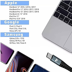 N-Products USB C to USB C Grey Braided Nylon Cable 60W Type C Fast Charging Cord [2-Pack, 6 ft]