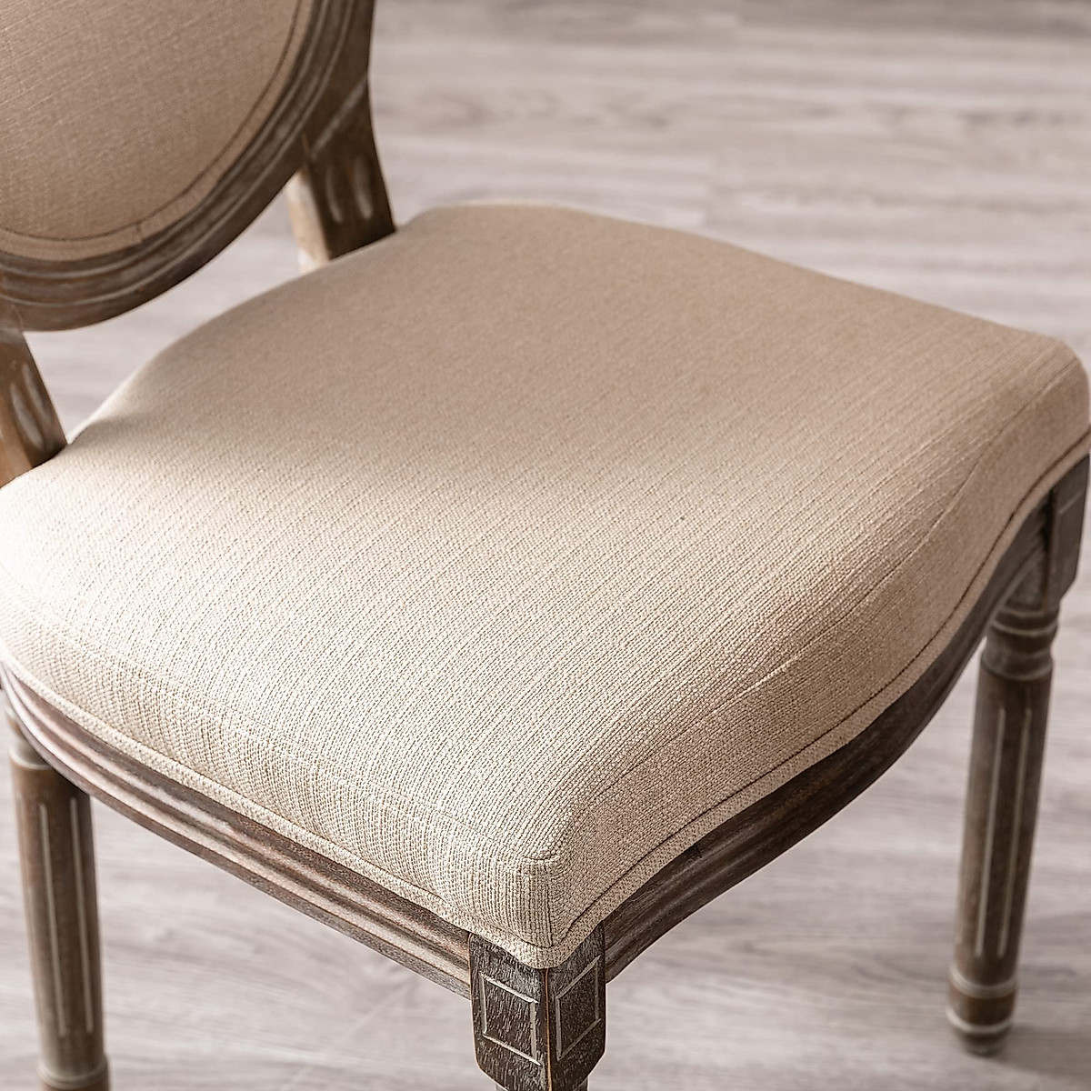 chairus Farmhouse Dining Chairs Set of 6, French Country Dining Room Chairs Vintage Fabric Upholstered Chair with Round Back Dark Wood Legs, Beige 6 PCS