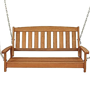 Sunnydaze 47-Inch 2-Person Meranti Wood Porch Swing with Hanging Chains