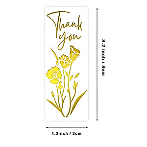 Gold Thank You Stickers 2 Rolls for Small Business 240 Pcs Big Rectangle Wedding Stickers 4 Designs Glitter Flowers Gift Seal Stickers Labels