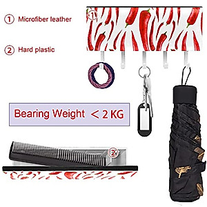 Coat Rack Wall Mounted, 5 Rail Wall Decorative Hooks Hanging for Clothes Hat Towel Purse Key, 7 Inches, 4.4lbs(Max), Traced Hot Pepper