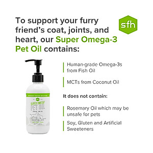 SFH Super Omega 3 + MCT Pet Oil | Fish Oil + Coconut Oil | for All Pets | Increases Energy, Supports Skin, Coat, Joint, Heart, and Immune System Health | Liquid Form Easy to Dispense (8 oz)