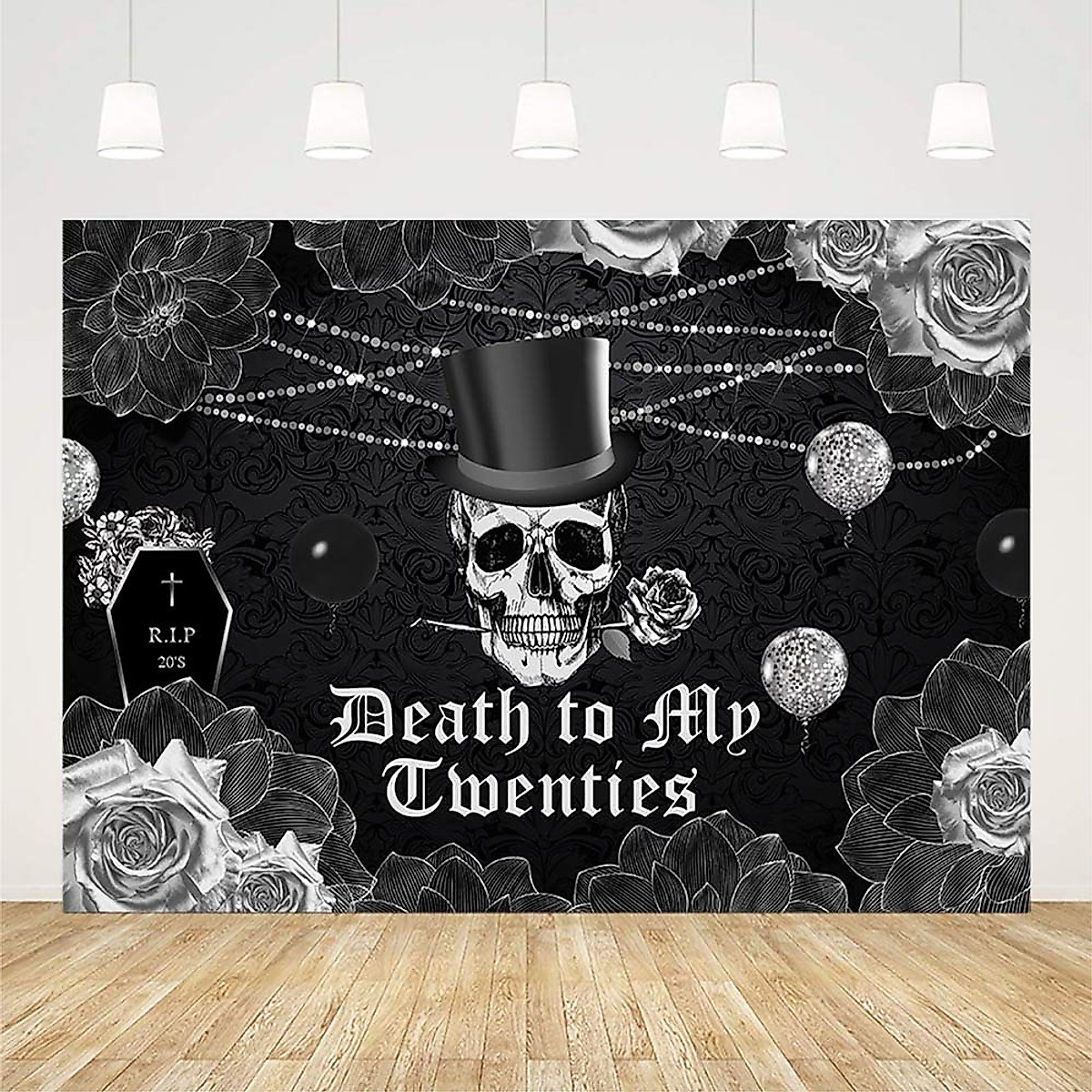 SENDY 7x5ft Death to My Twenties Backdrop for Thirties Birthday Party Decorations RIP to My 20s Funeral For My Youth Banner Gothic Skull Tombstone Black Photography Background Photo Booth Studio Props