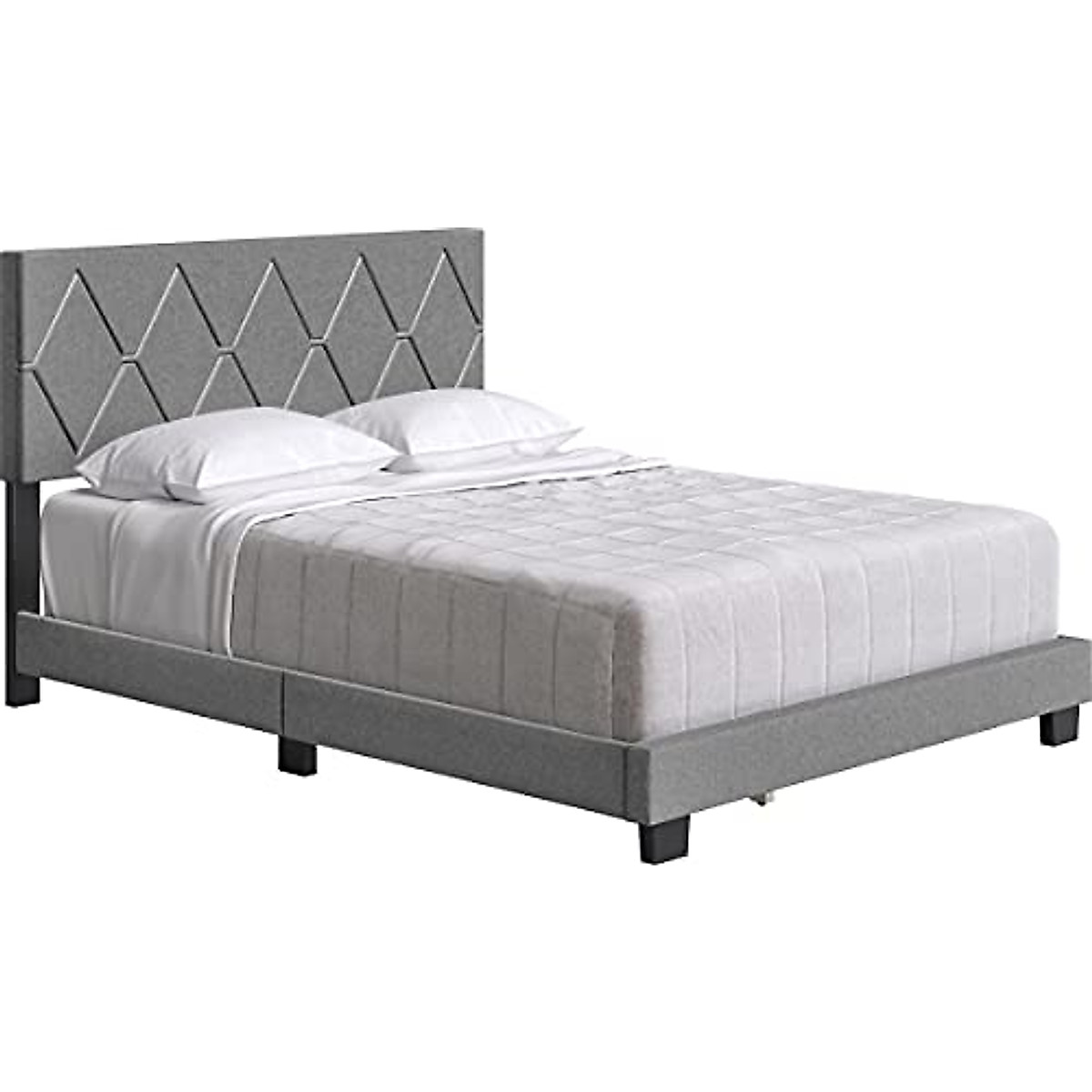 Boyd Sleep Diamond Upholstered Platform Bed Frame with Headboard, Mattress Foundation Required: Linen, Grey, King