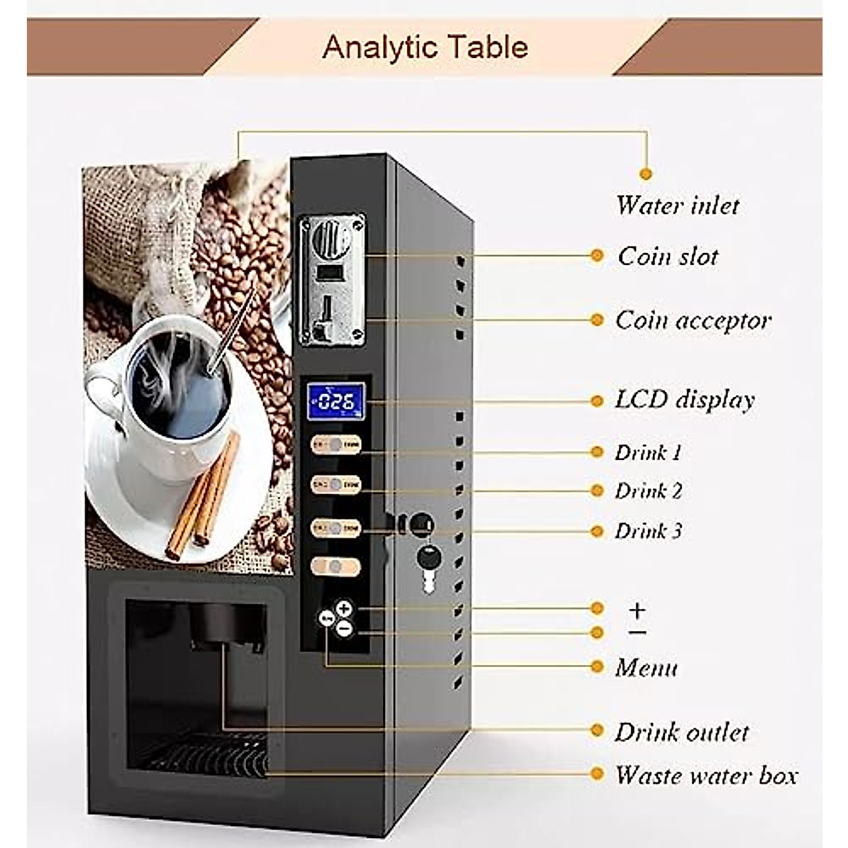zinici Smart Commercial Coffee Maker Fully Automatic Self Coin Payment 3 Flavor Instant Hot Coffee Vending Machine Coffeemaker