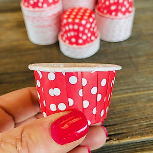 Red Bulk MINI Candy Nut Paper Cups- Christmas Valentine 4th of July Party Supply - Mini Baking Liners - Red Polka Dot - 100 Pack