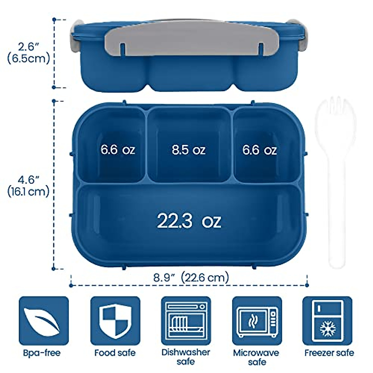 Bugucat Bento Box, Lunch Box with 4 Compartments and Cutlery, Reusable Bento Lunch Box for Adults, Food Storage Containers for School Work and Travel BPA-Free, Microwave-& Dishwasher-safe