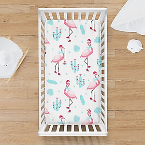 ARIGHTEX 2 Pack Flamingo Pattern Fitted Crib Sheets, Soft Jersey Knit, Breathable Baby Sheet, Pink White, Portable Mattress Topper for Girl, 28"x 52", Nursery Sheet Fits Standard Size