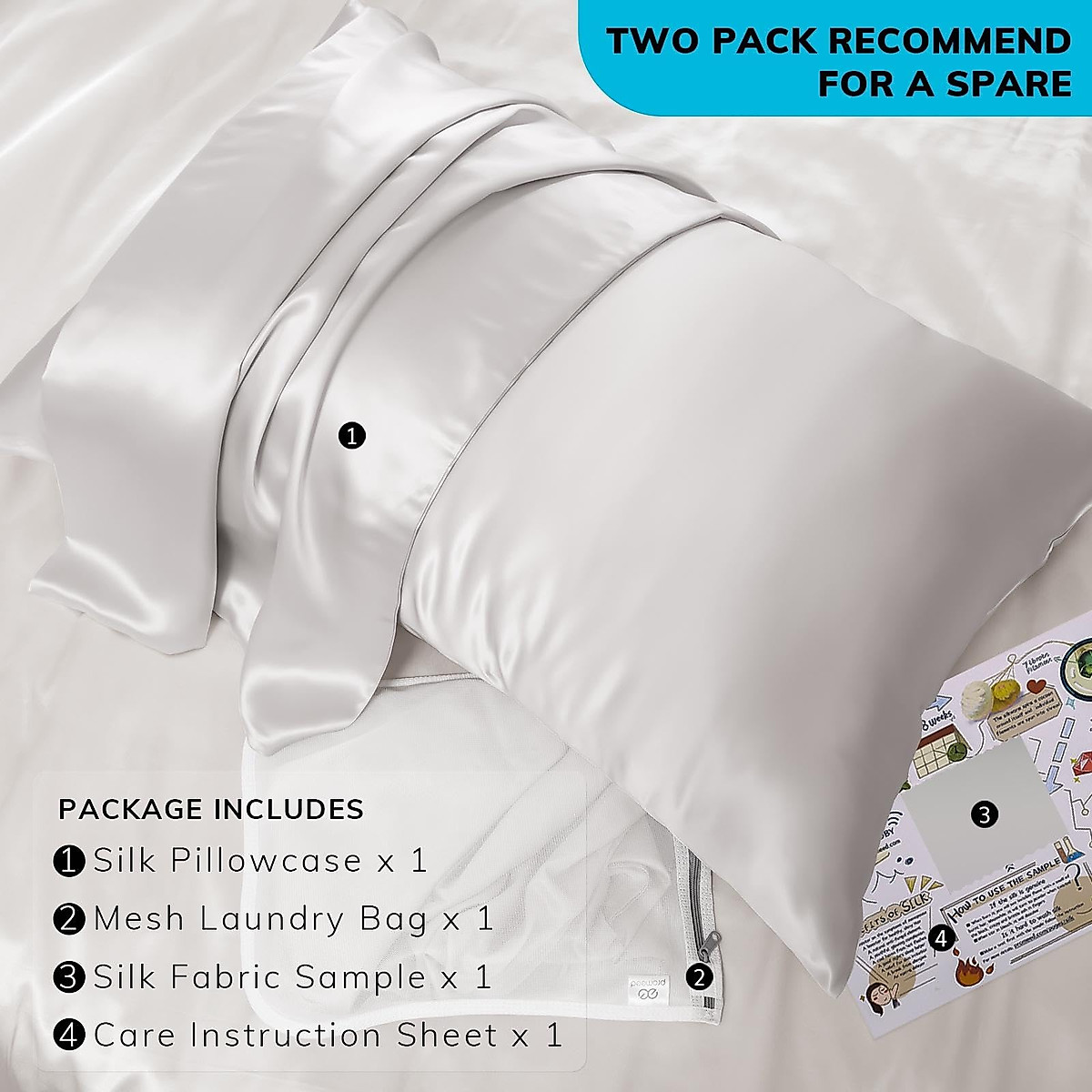 PROMEED 100% Mulberry Toddler Silk Pillowcase for Baby Hair and Skin, Premium Grade 6A+ 23 Momme Travel Silk Pillow Cases 13 x 18 with Free Laundry Bag (Toddler/Travel 13"x18", Light Grey)