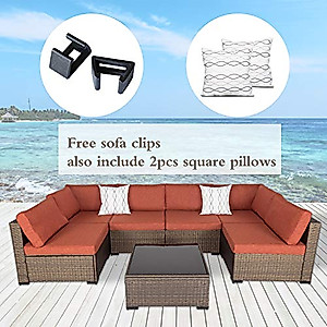 KINTNESS 7pcs Patio Furniture Sets Outdoor Sectional Sofa Rattan Wicker Conversation Set Outside Couch with Cushions and Glass Table