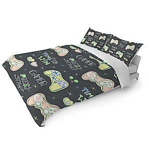 Duvet Cover Sets California King -Cute Video Game Joystick-Bedding Comforter Set Breathable SetsSoft Microfiber 3 Pcs