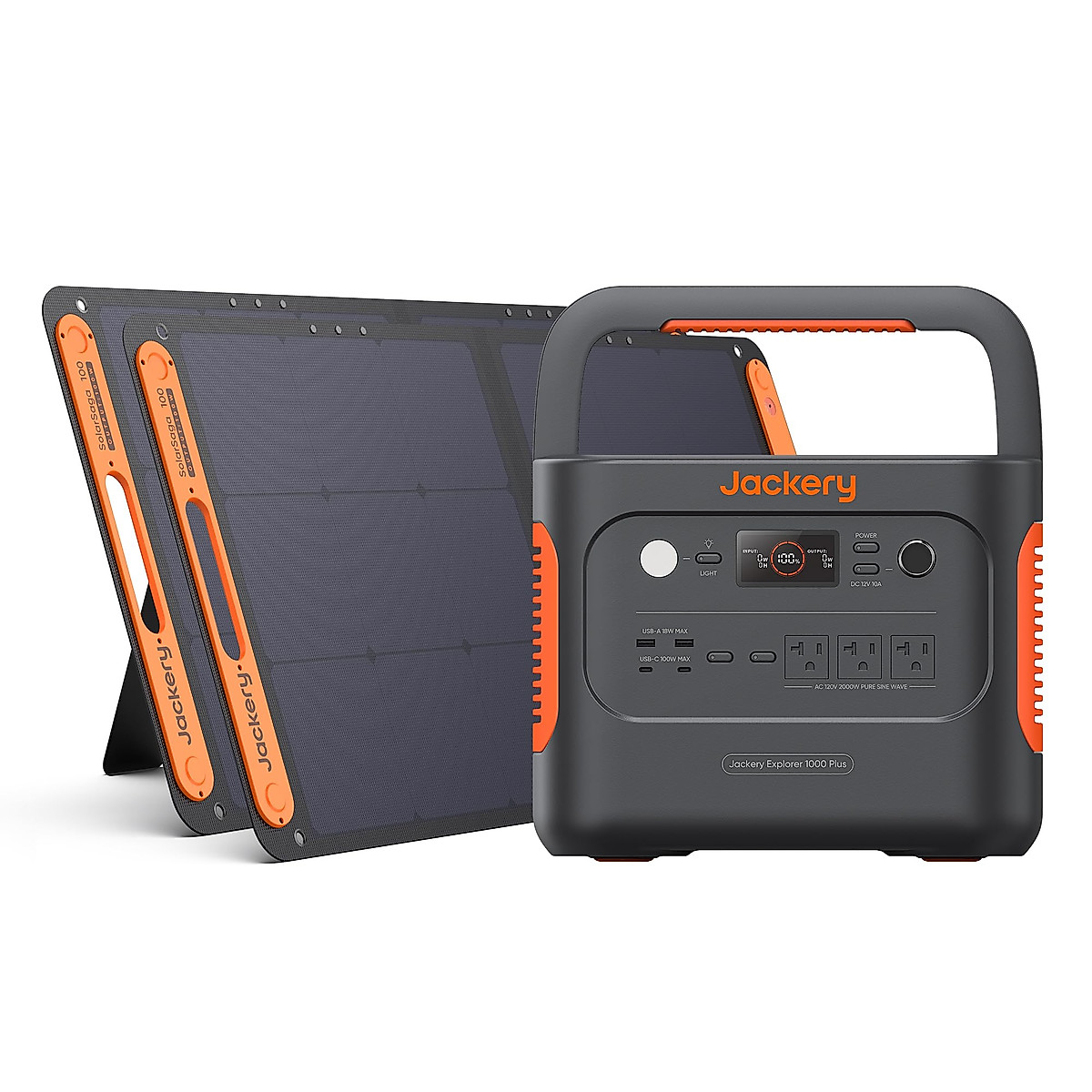 Jackery 1000 Plus Solar Generator, 1264Wh Portable Power Station with 2xSolarSaga 100W Solar Panels, 2000W Output Expandable Home Backup Power for Off-grid Living, Outdoor Camping and Exploration