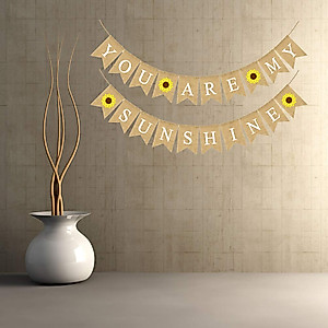Amosfun You are My Sunshine Banner Sunflower Burlap Banner Swallowtail Linen Bunting Garland for Baby Shower Kids Birhday Party Wedding Decoration
