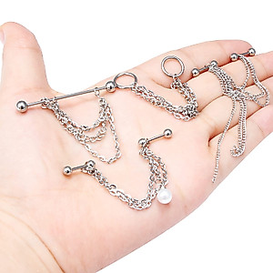 Dyknasz Stainless Steel Industrial Earrings with Chain Dangle Industrial Piercing Jewelry Double Cartilage Forward Helix Earring Industrial Barbell for Women Men