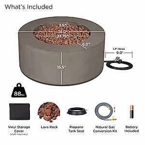 Real Flame Aegean Round Propane Fire Table for Outdoors in Mist Gray with Natural Gas Conversion Kit, Lid and Storage Cover - Durable Gray Fire Pit