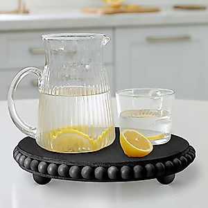 2 Pcs Beaded Wood Pedestal Stand Wooden Risers for Display Farmhouse Round Display Stands Decorative Accent for Coffee Bar, Bathroom, Kitchen Island, Plant Pot (Black, 6/9.5 Inch)