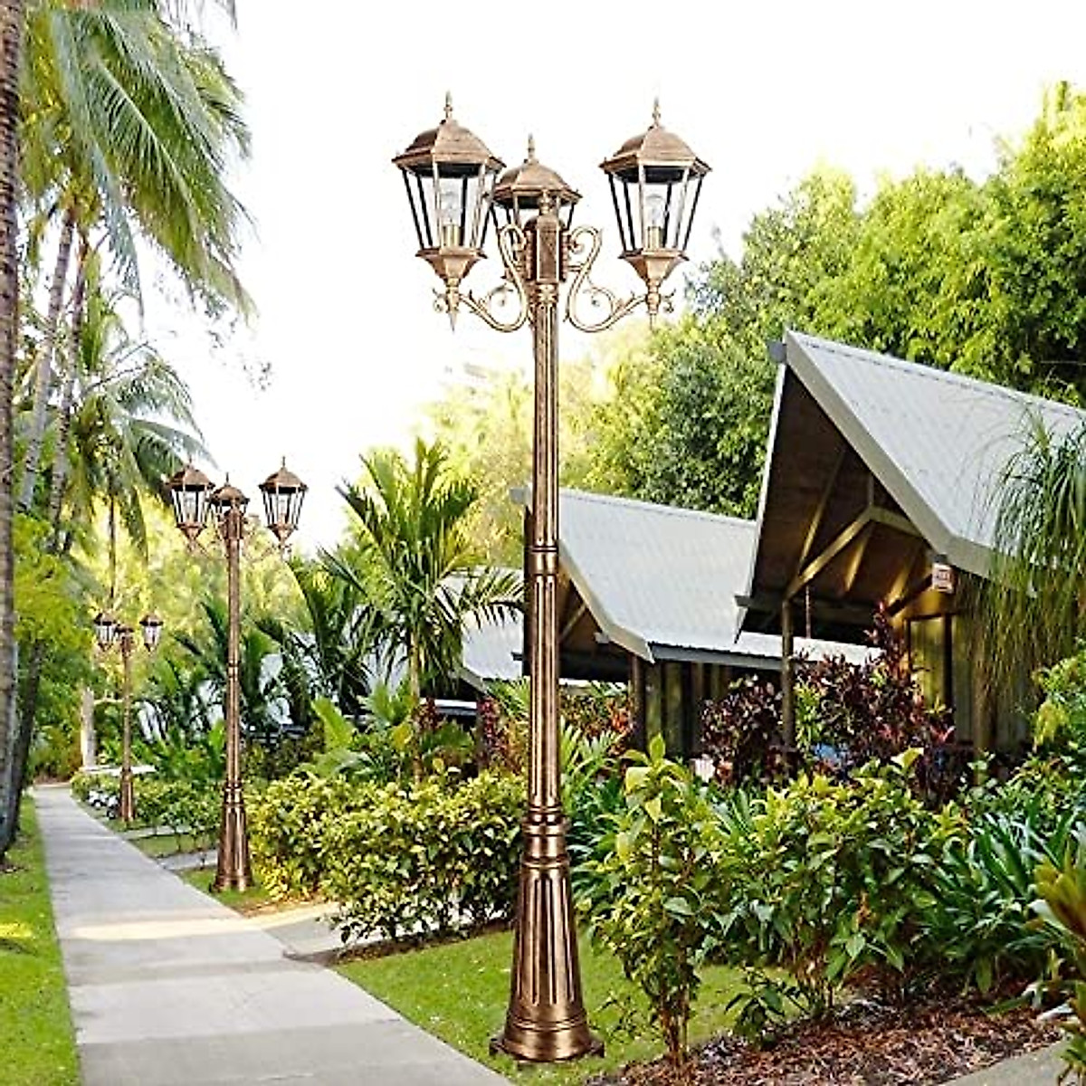 MODEBHD 3 Heads Courtyard Street Light Outdoor Waterproof European Post Lamp Retro Road Light Outdoor Led Landscape High Pole Villa Garden Hanging Lantern (Size : 1.85m)
