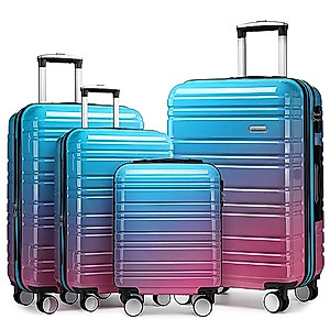 LARVENDER Luggage 4 Piece Sets Expandable PC+ABS Hardside Multicolor Suitcase Sets Double Wheels TSA Lock, Cotton Candy