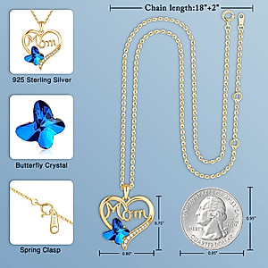 Iefil Birthstone Necklaces for Mom - 30 40 50 60 Th Year Old Birthday Gifts for Mom, Mothers Day Gift Ideas, Gold 925 Sterling Silver Heart Butterfly Birthstone Necklace, Jewelry Gifts for Mom