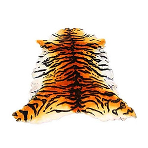 Gracefur Area Rug Tiger and Leopard Skin Printed Decor Rugs Super Soft Real Australia Sheepskin Carpet for Living Room, Bed Room, Sofa and so on 1 pelt (Tiger)